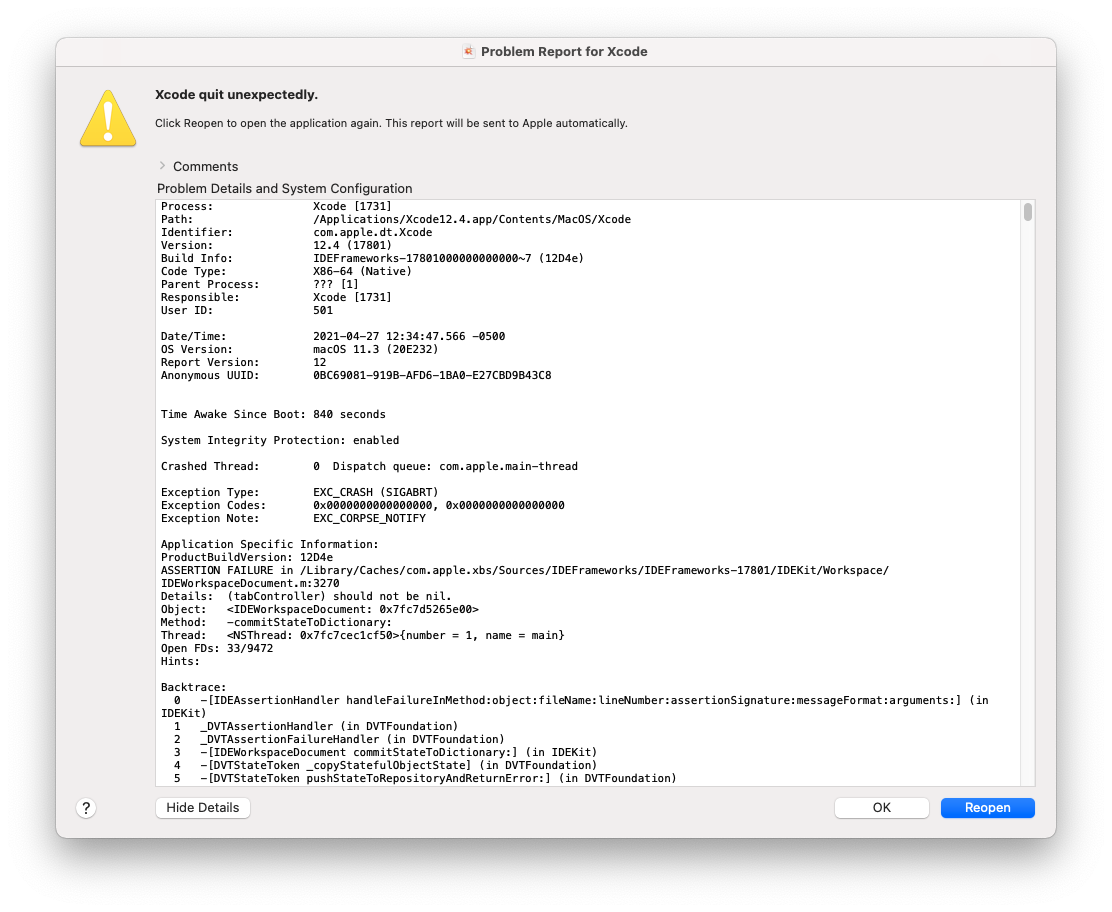 Solved Xcode Quit Unexpectedly How To Get Xcode To Open Your App When It Keeps Crashing Every